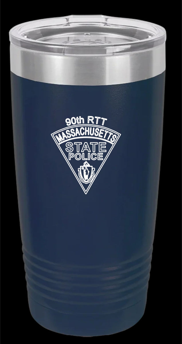 16oz 90th RTT Engraved Massachusetts State Police Tumbler with slide l ...